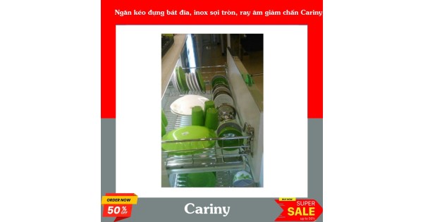Ngăn kéo đựng bát đĩa, inox sợi tròn, ray âm giảm chấn Cariny CW26 ...